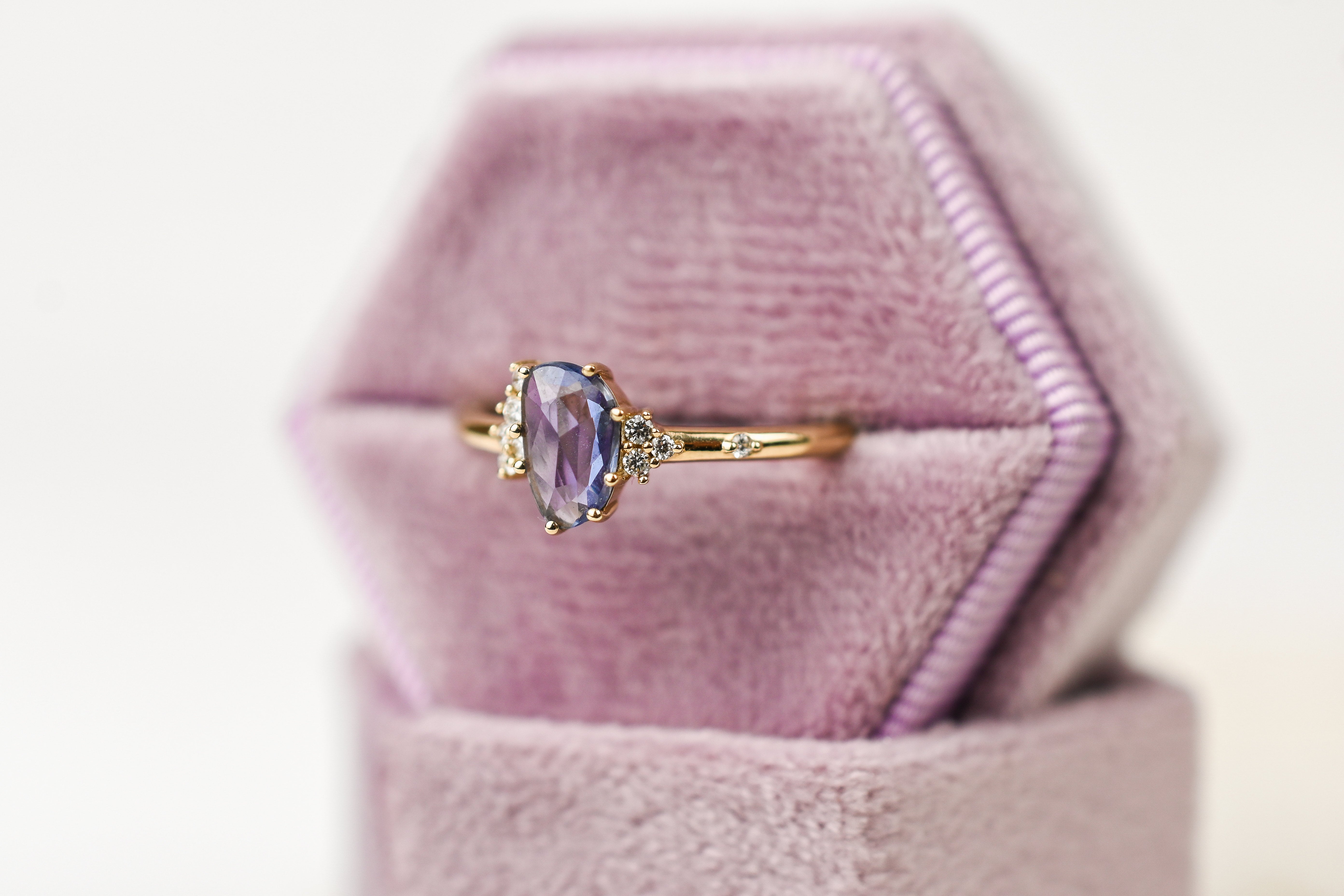 Fancy Cut Indigo Sapphire 14K Diamond Ring | FLUX and STONE JEWELRY