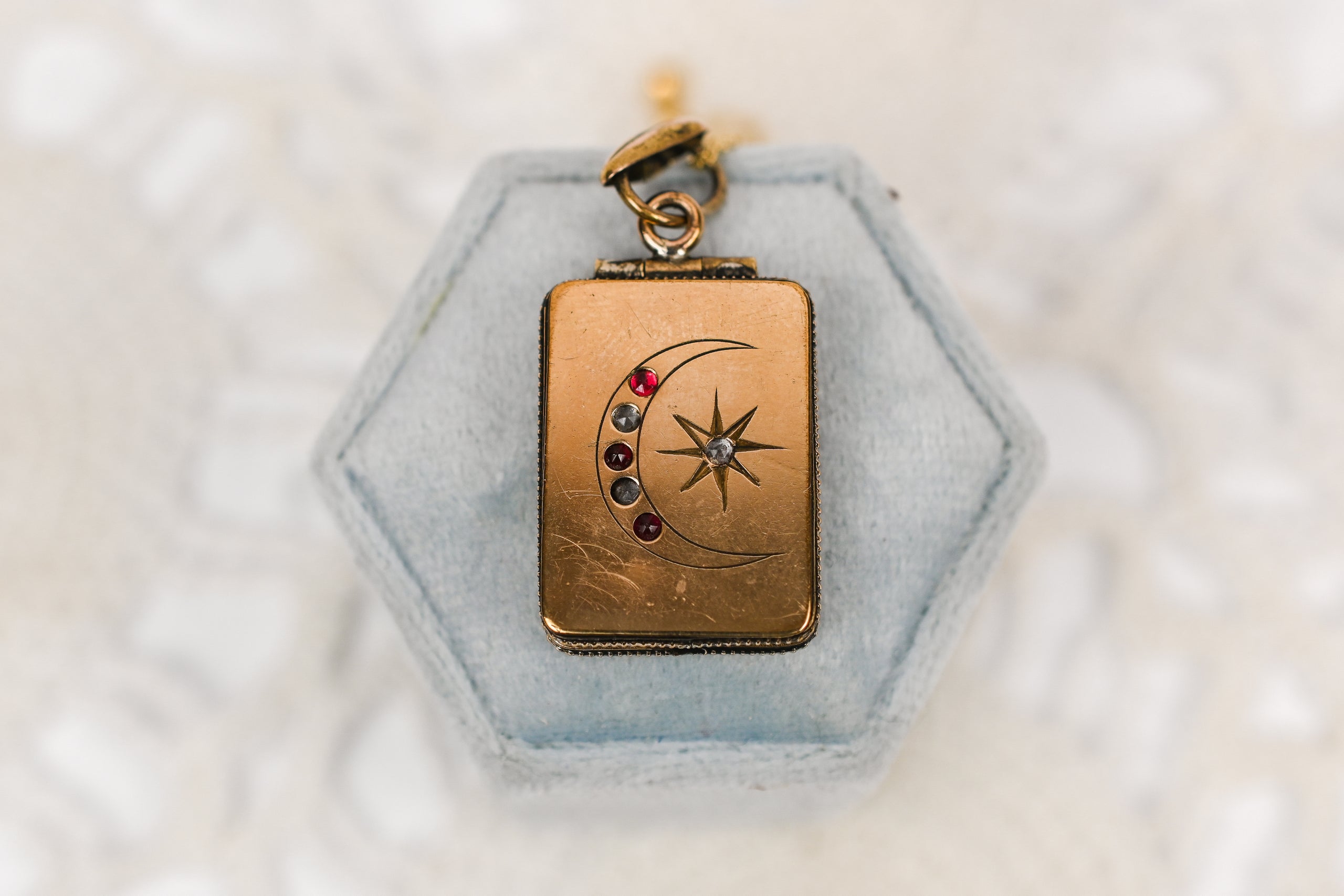 Vintage REC Moon w/ White/Red Stone Locket | FLUX and STONE JEWELRY